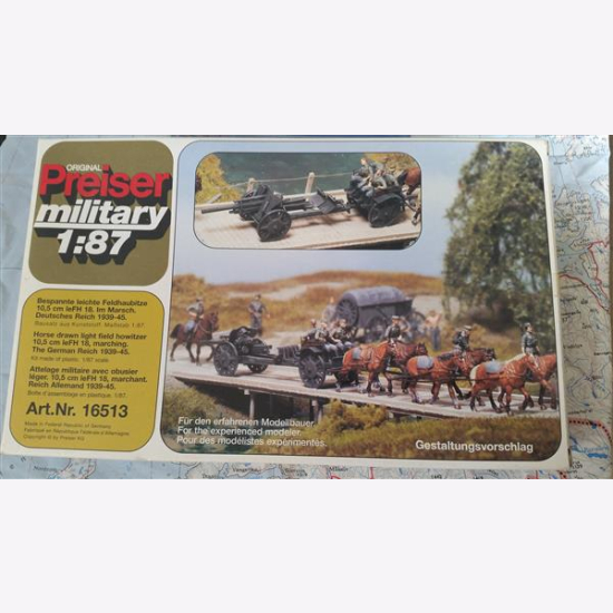 Preiser 16513 military Bespannte leichte Feldhaubitze leFh18 1939-1945 1:87 H0 Modellbausatz WW2 - V